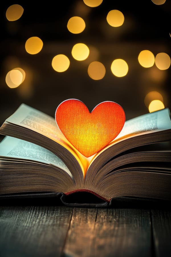Open Book and Heart. Selective Focus Stock Image - Image of library ...