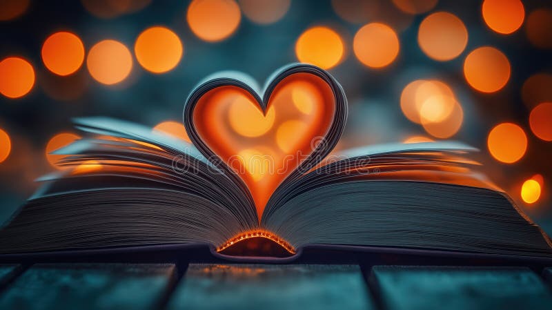 Open Book with Heart Shaped Pages Against a Bokeh Backdrop Stock Photo ...
