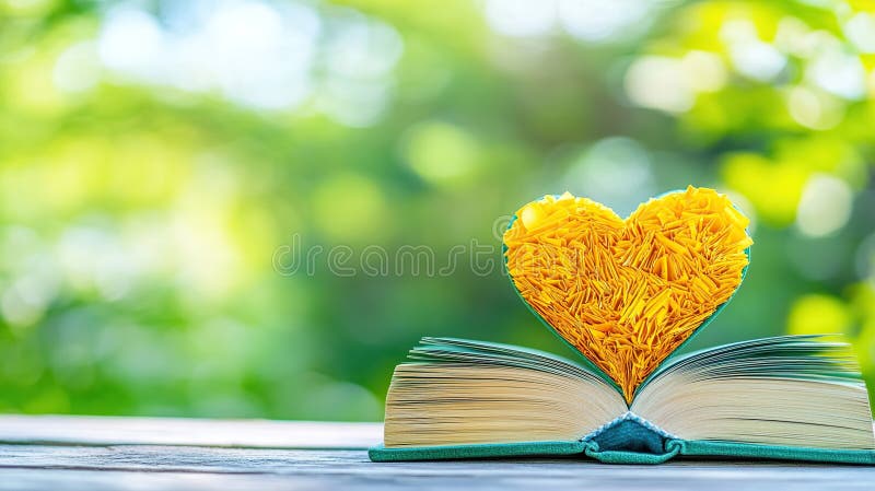 Open Book, Heart-shaped Petals, Spring Nature, Outdoor Table Stock ...