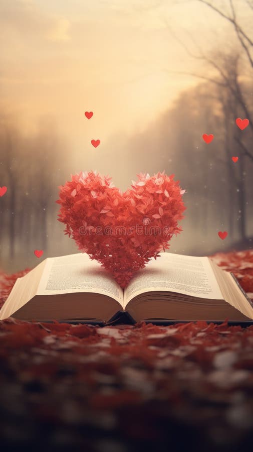 An Open Book with a Heart-shaped Book on Top Stock Illustration ...