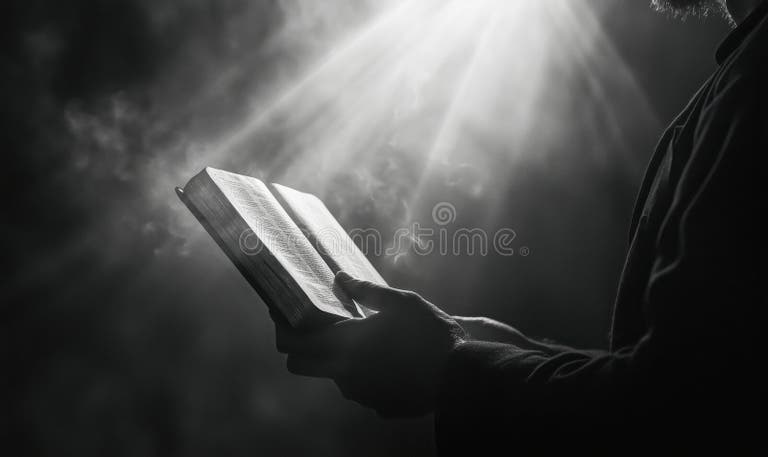 Open Book Held in Hands with Dramatic Lighting and Smoke Effects Stock ...