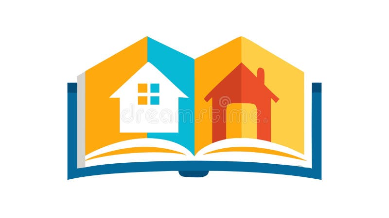 Open Book & House for Home Education and Property Learning, Vector ...