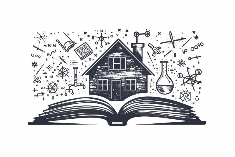 An Open Book with a House and Science Icons. Generative AI Stock ...