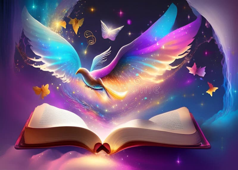An Open Book, Hovering in Mid Air, Magical Aura, Colorful and Magical ...