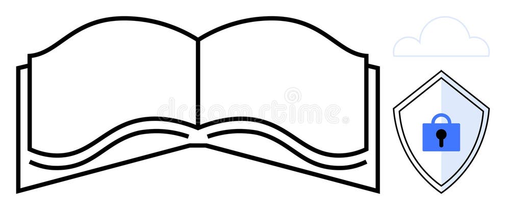 Open Book with Cloud and Shield Lock for Security, Knowledge Protection ...