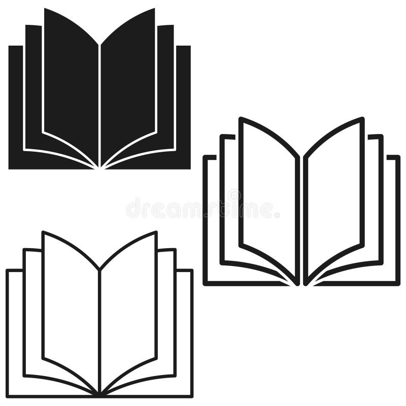 Open Book Icons. Black and White Designs. Minimal Reading Symbols ...