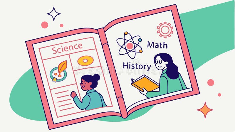 Open Book Illustration with Science and Math Subjects Vector Design ...