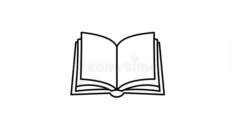 Open Book Illustration with Simple Black Outlines Shown on a Plain ...