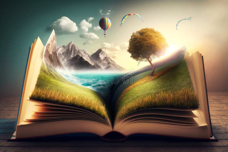 An Open Book with an Image of Mountains and Trees. Generative AI Stock ...