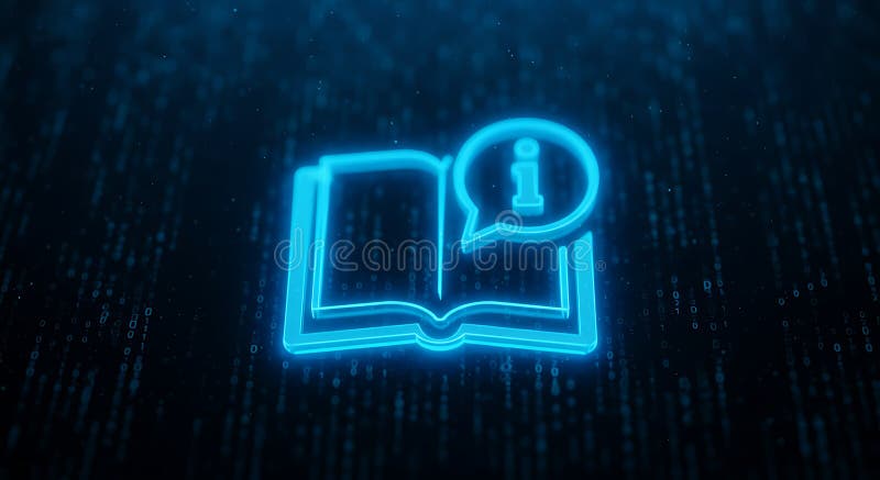Open Book with Information Sign Glowing on Dark Digital Background ...