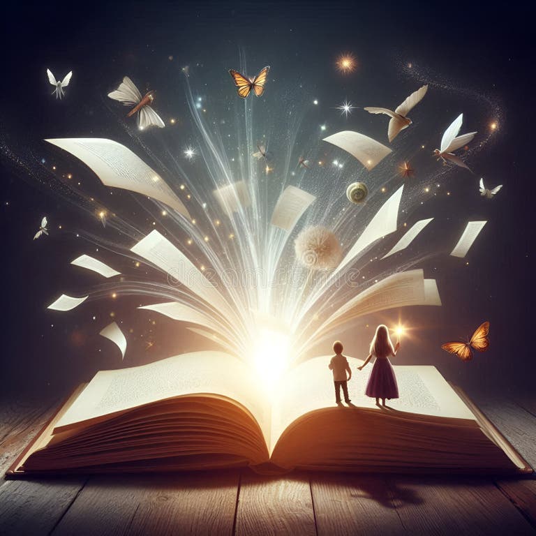 Open Book with Information Spilling Out, Generative AI. Stock ...