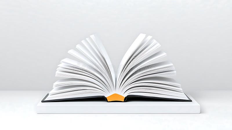 Open Book with Its Pages Curved, Resting on White Surface, Evokes Sense ...