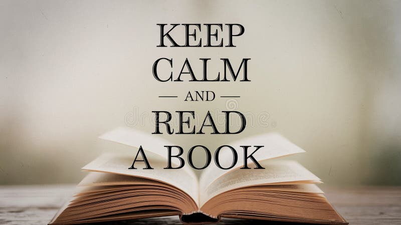 Open Book with "Keep Calm and Read a Book" Text on Wooden Table ...