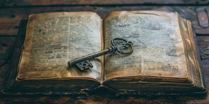 An Open Book with a Key on Top, Perfect for Representing Knowledge and ...