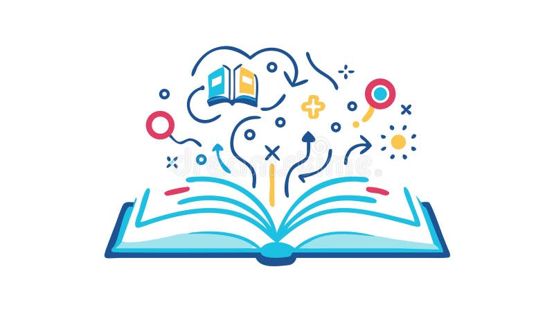 Open Book with Knowledge and Creativity Icons, Vector Design Generative ...