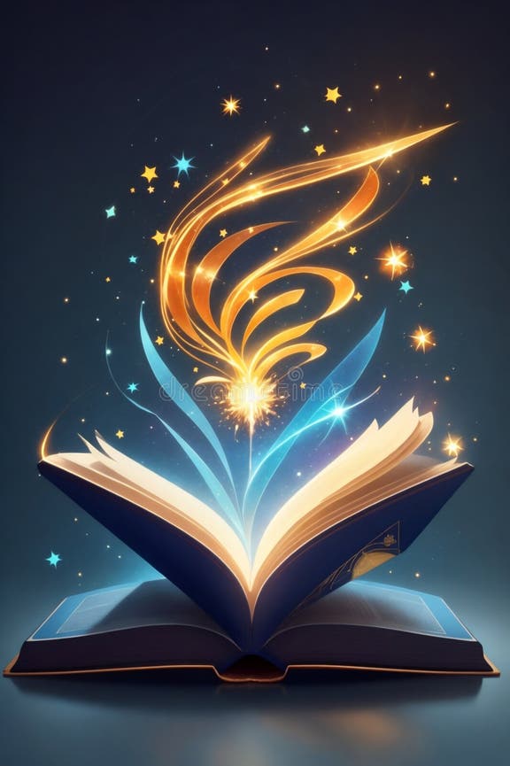 Open Book of Knowledge Hovering Above Her Stock Illustration ...