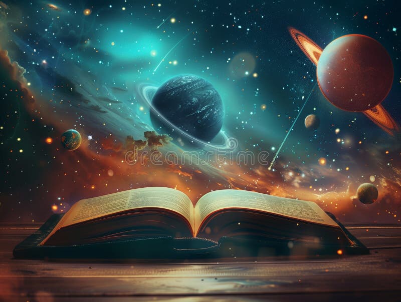 Open Book of Knowledge about Space Stock Illustration - Illustration of ...
