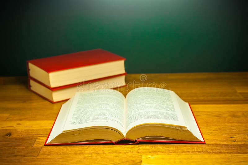 Open Book of Knowledge on Wood Desk Table in Library Stock Image ...