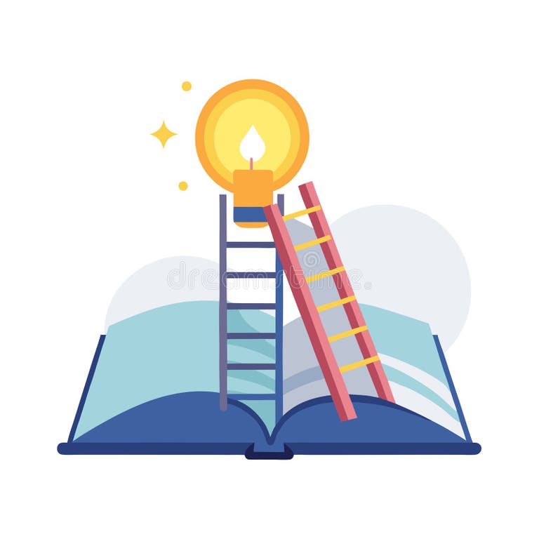 Open Book with Ladder Leading To Lightbulb Representing Knowledge and ...