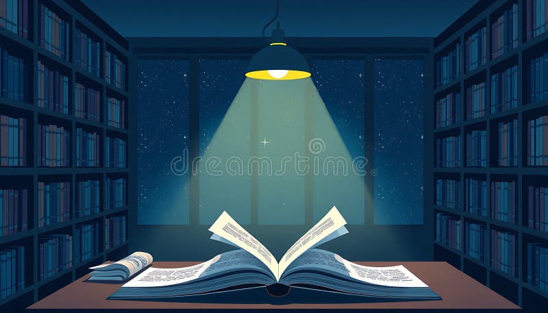 Open Book with Lamp in Library, Reading and Knowledge Scene Generative ...