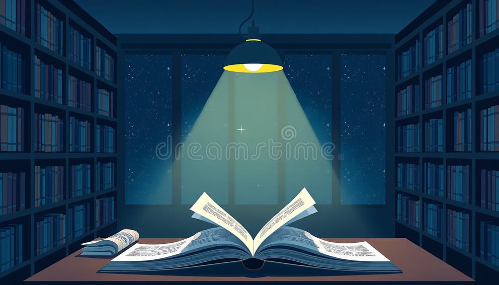Open Book with Lamp in Library, Reading and Knowledge Scene Generative ...