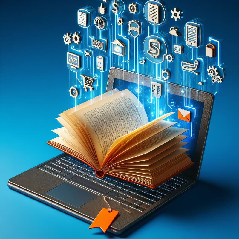 Open Book on Laptop with Digital Icons Stock Photo - Image of tech, elearning: 320015144