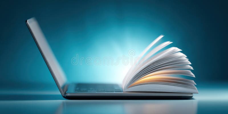 Open Book on a Laptop - Embracing Knowledge in the Digital Age Stock ...