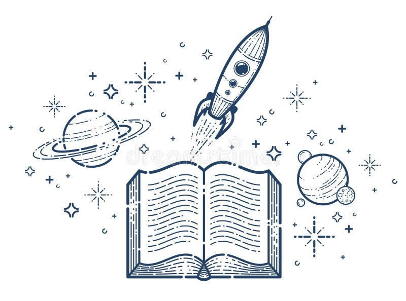 Open Book with Launching Rocket Vector Linear Icon, Missile Start Up ...