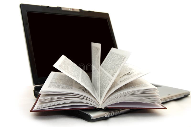 The Open Book Laying on Laptop Stock Photo - Image of laptop, laying ...