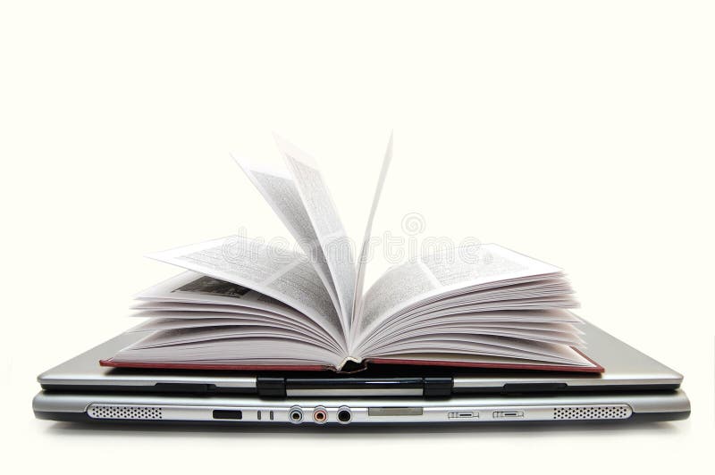 The Open Book Laying on the Laptop Stock Image - Image of send ...