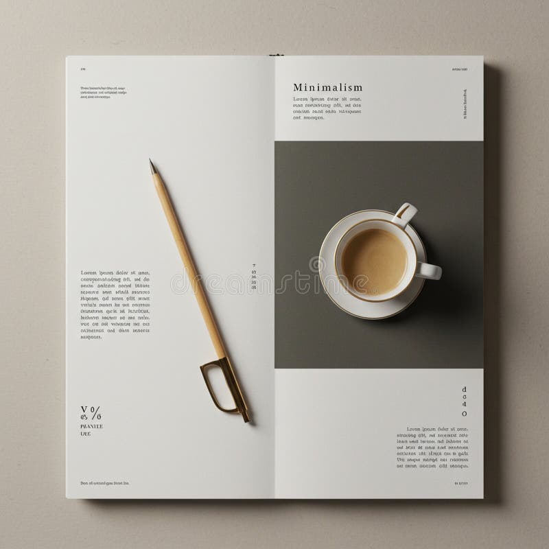 Open Book Layout Featuring a Minimalist Design. the Left Page Displays ...