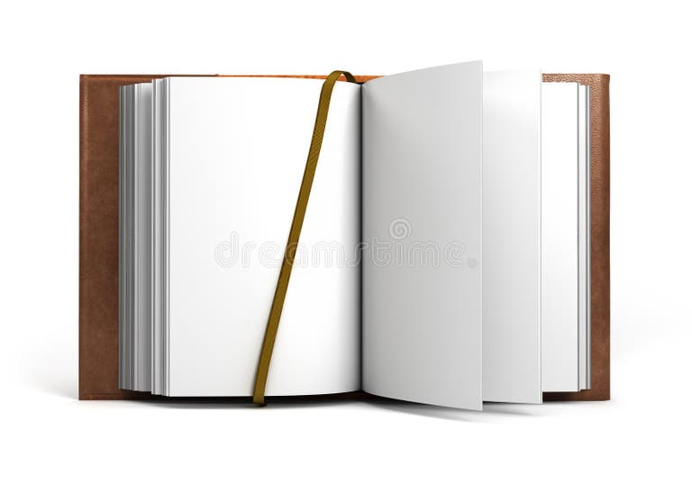 Open Book in a Leather Cover a Blank White Book Front View 3d Render on ...