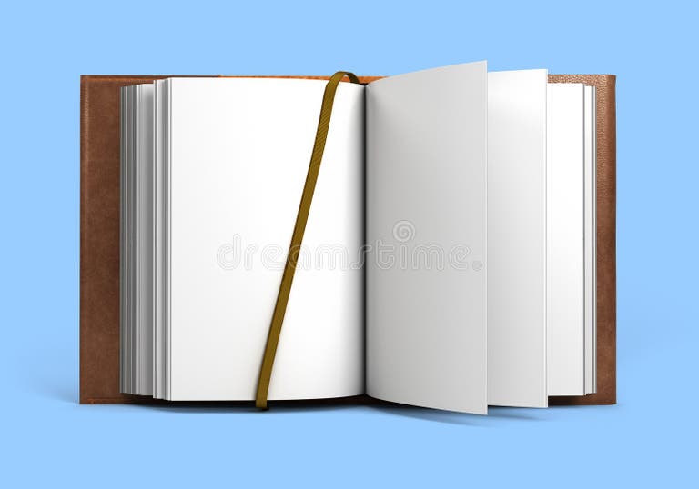 Open Book in a Leather Cover a Blank White Book Front View 3d Render on ...