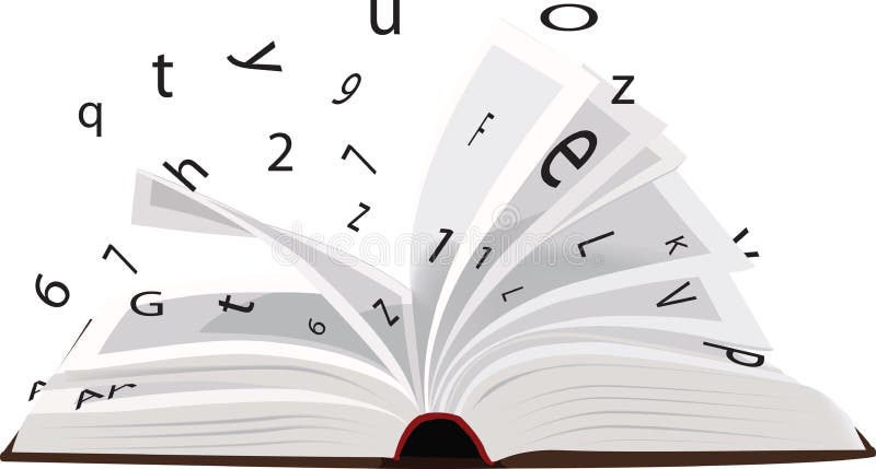 Open book with letters stock vector. Illustration of open - 67309356