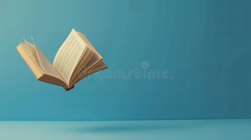 Open Book Levitating Against a Blue Background. Stock Photo - Image of ...