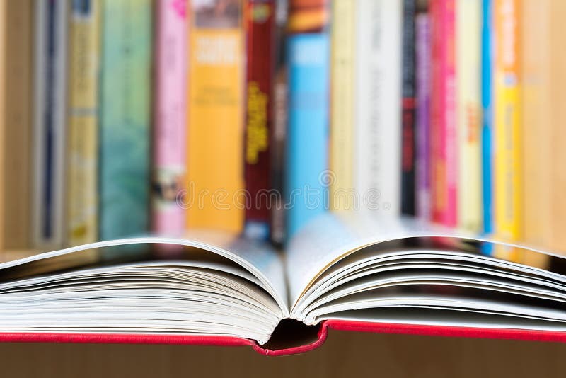 Open Book with a Library in Background Stock Photo - Image of page ...