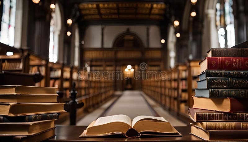 Open Book in a Library stock illustration. Illustration of fiction ...