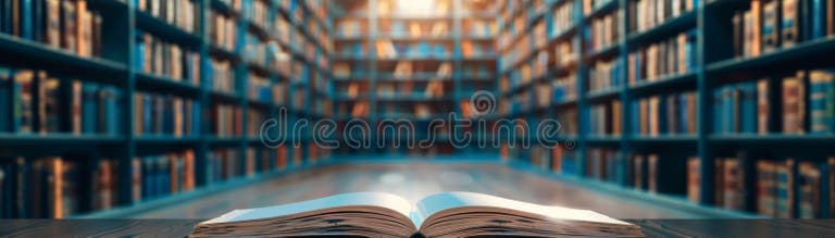 Open book on library table stock illustration. Illustration of ...