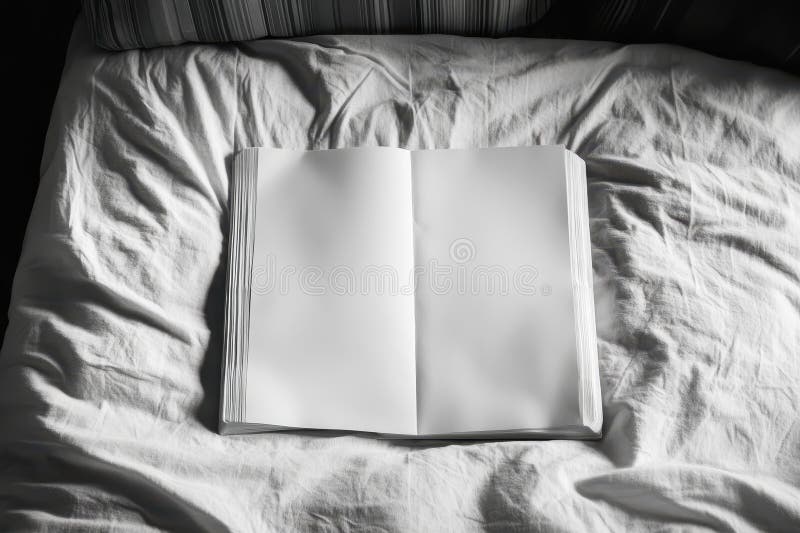 Open Book Lying on White Bed Sheets Stock Illustration - Illustration ...