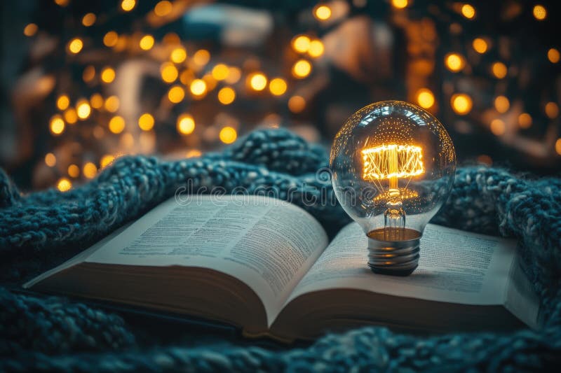 An Open Book with a Light Bulb Sitting on Top, Perfect for Studying or ...