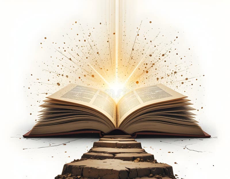 Open Book with Light Emanating and Stone Steps Leading Up Stock Photo ...