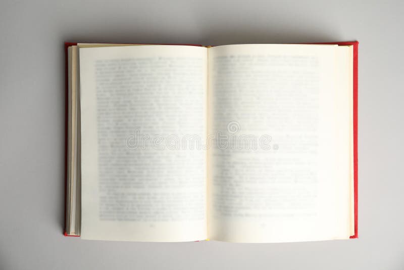 Open Book with Blank Pages on Grey Background, Top View. Mock Up for ...