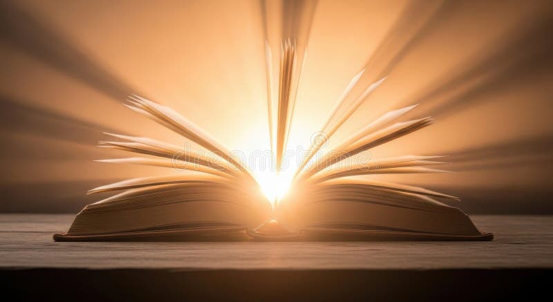 Open Book with Light Emanating from the Pages Stock Illustration ...