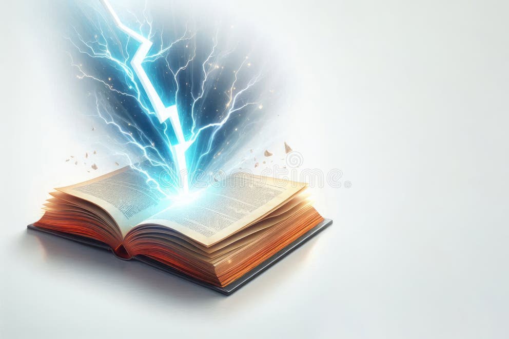 An Open Book with a Lightning Strike. Space for Text. Stock Image ...