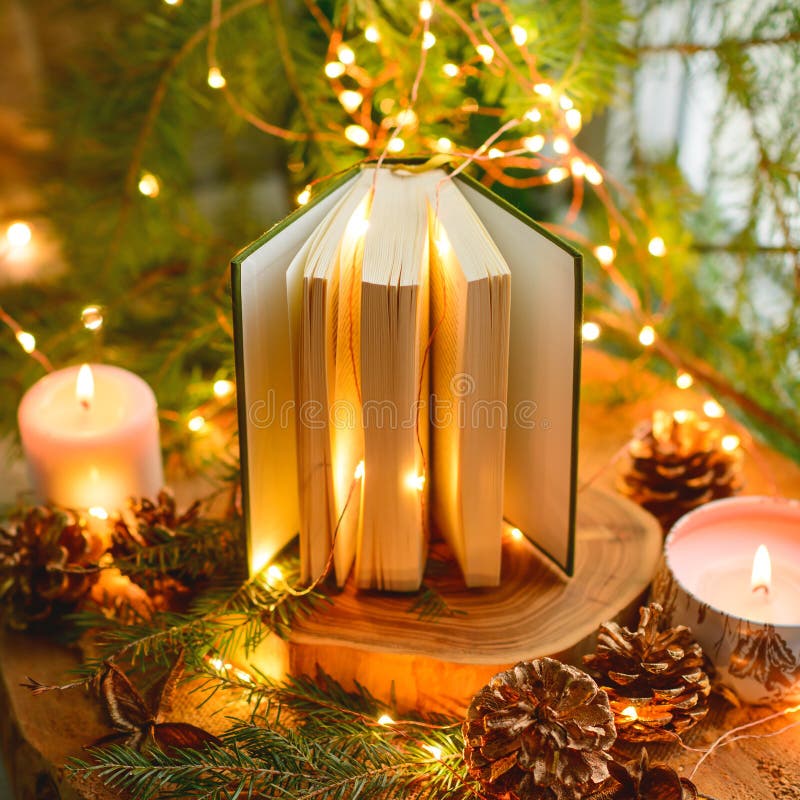 Open book with lights stock photo. Image of december - 134294310
