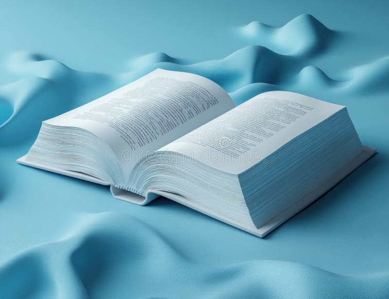 An Open Book Lying on a Blue Fabric Background Stock Photo - Image of ...