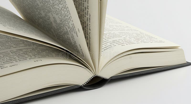 Open Book Lying on a Flat Surface, with Pages Fanned Open. the Visible ...