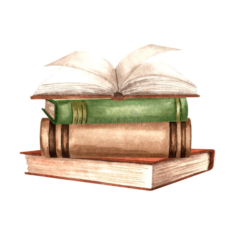 Open Book is Lying on Stack of Different Books. Composition with ...