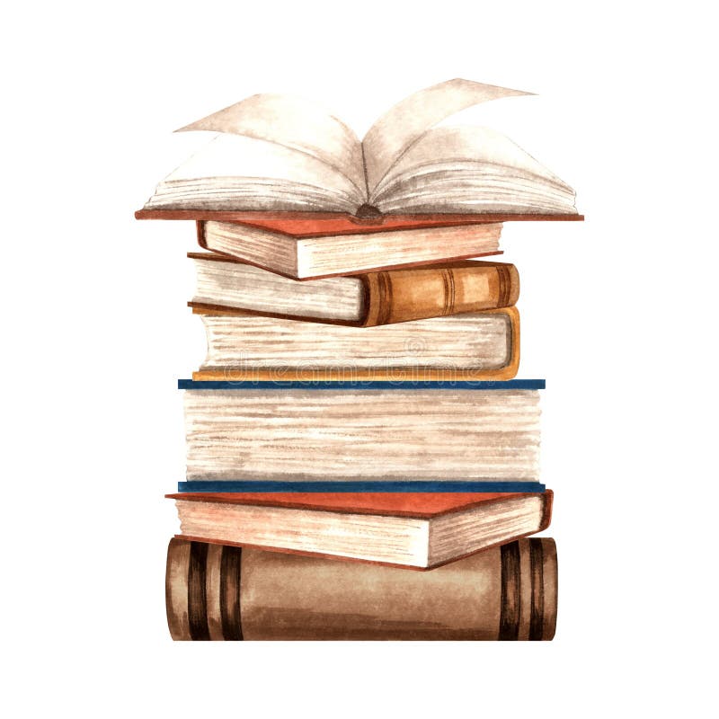 Open Book is Lying on Stack of Different Books. Composition with ...