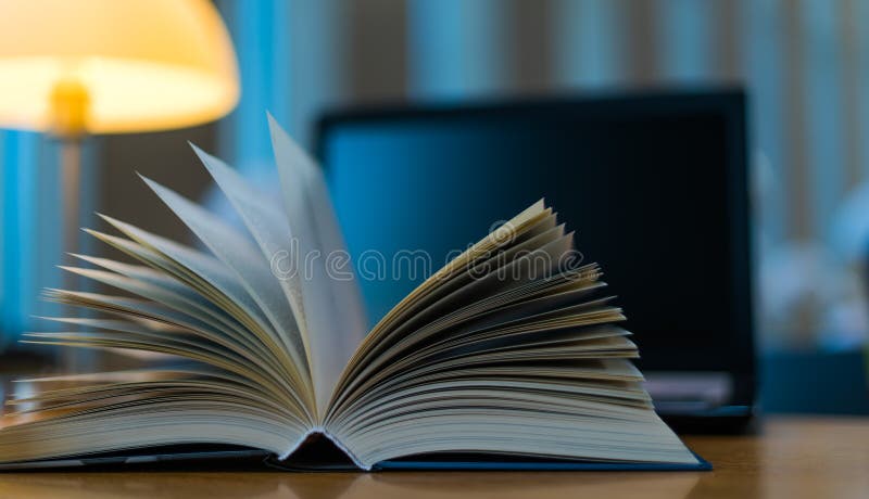 Open Book Lying on the Table in the Library Stock Photo - Image of ...